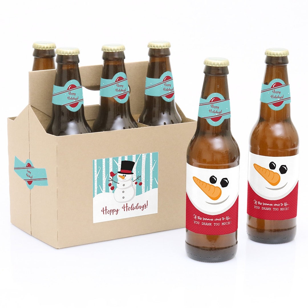 Snowman Beer Labels 6 Beer Bottle Labels & 1 Carrier Let It Snow Party ...