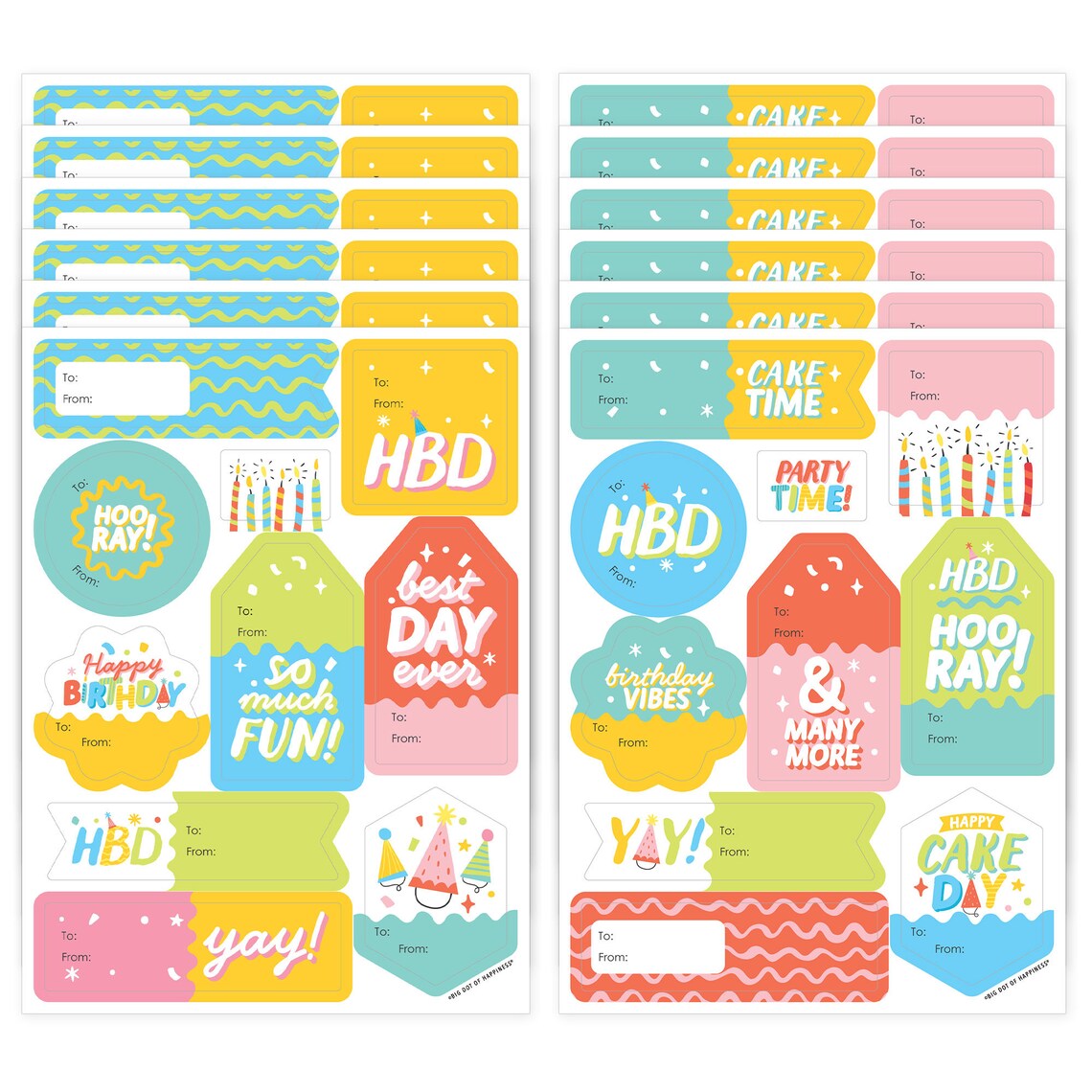 Party Time - Assorted Happy Birthday Party Gift Tag Labels - to and ...