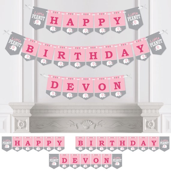 Personalized Pink Elephant - Custom Birthday Party Bunting Banner ...