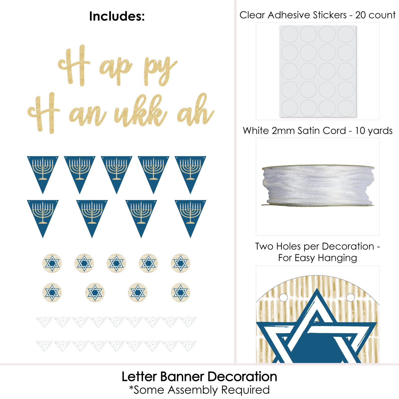 Happy Hanukkah - Chanukah Letter Banner - 36 Banner Cutouts and No-mess ...