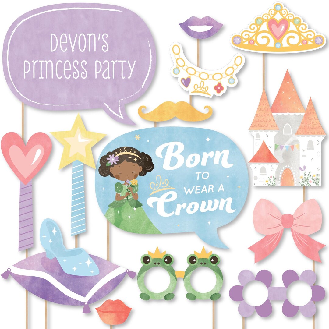 Custom Princess Photo Booth Props Kit, Personalized Paper Dress up ...