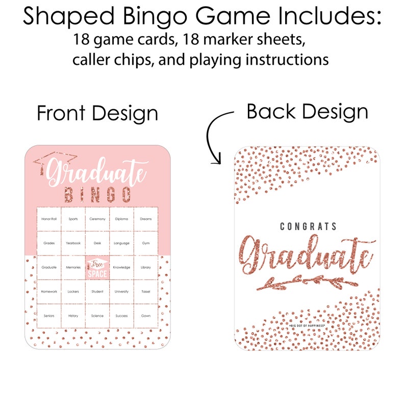 Rose Gold Grad Bingo Cards and Markers Graduation Party | Etsy