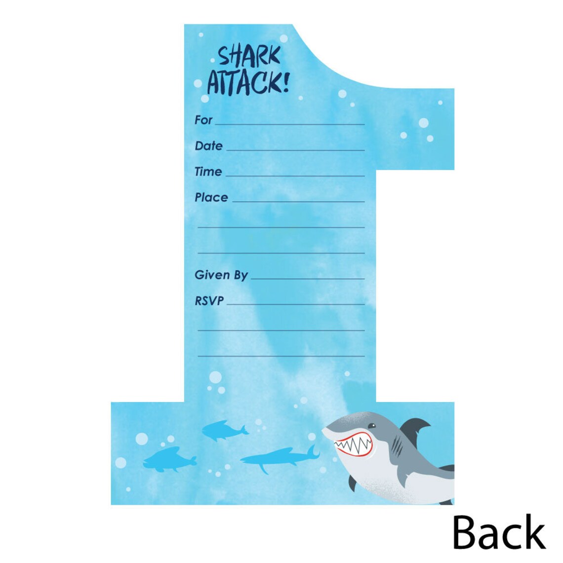 1st Birthday Shark Zone - Shaped Fill-in Invitations - Jawsome Shark ...