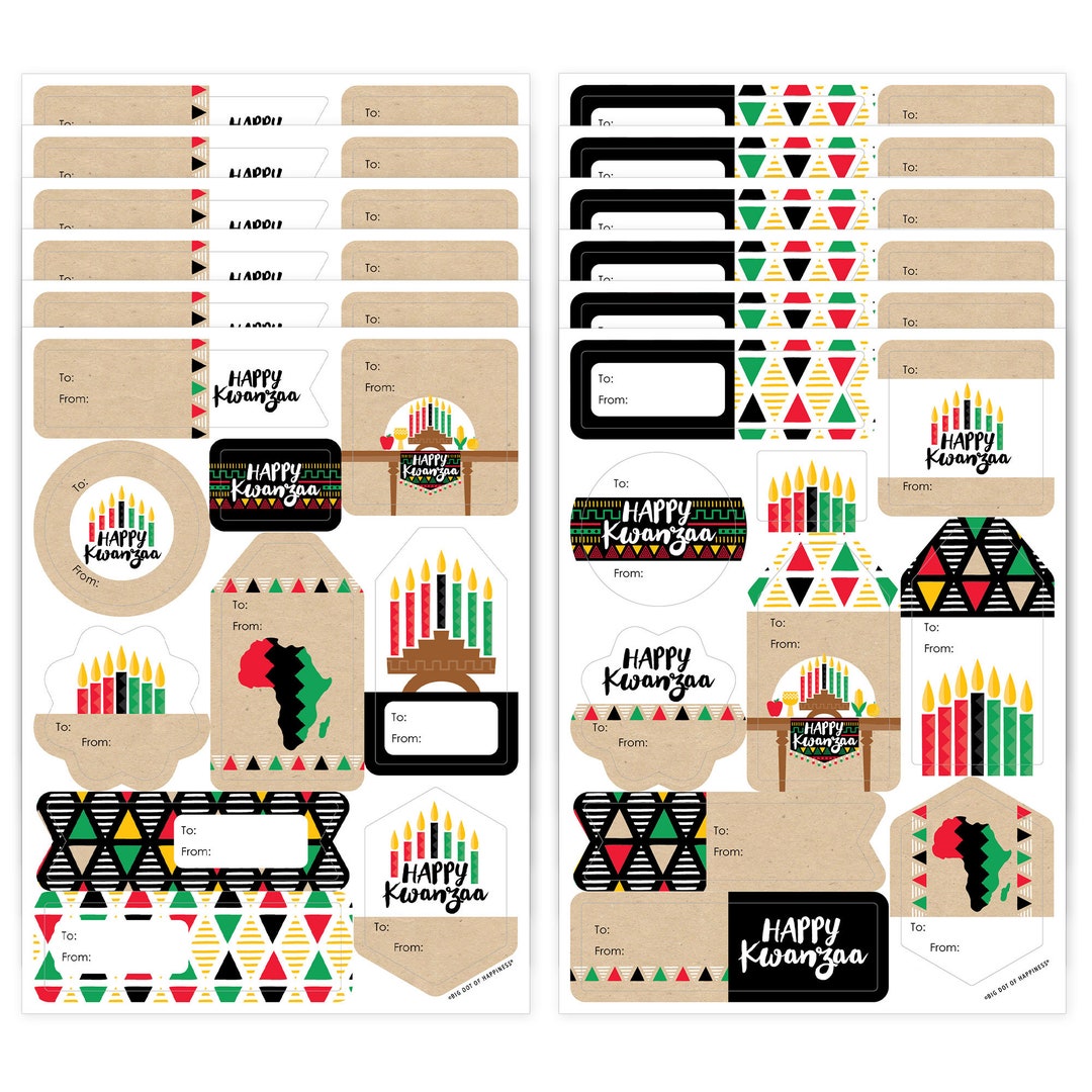 Happy Kwanzaa - Assorted African Heritage Holiday Party Gift Tag Labels ...