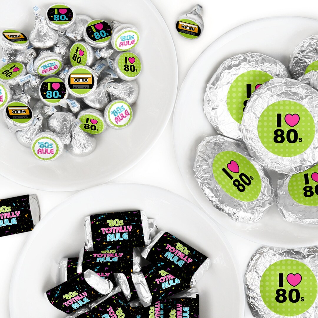 80's Retro - Mini Candy Bar Wrappers, Round Candy Stickers - Totally ...