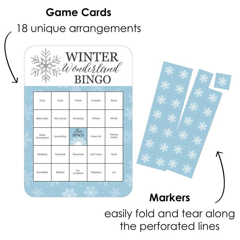 Winter Wonderland - Bingo Cards and Markers - Snowflake Holiday Party ...
