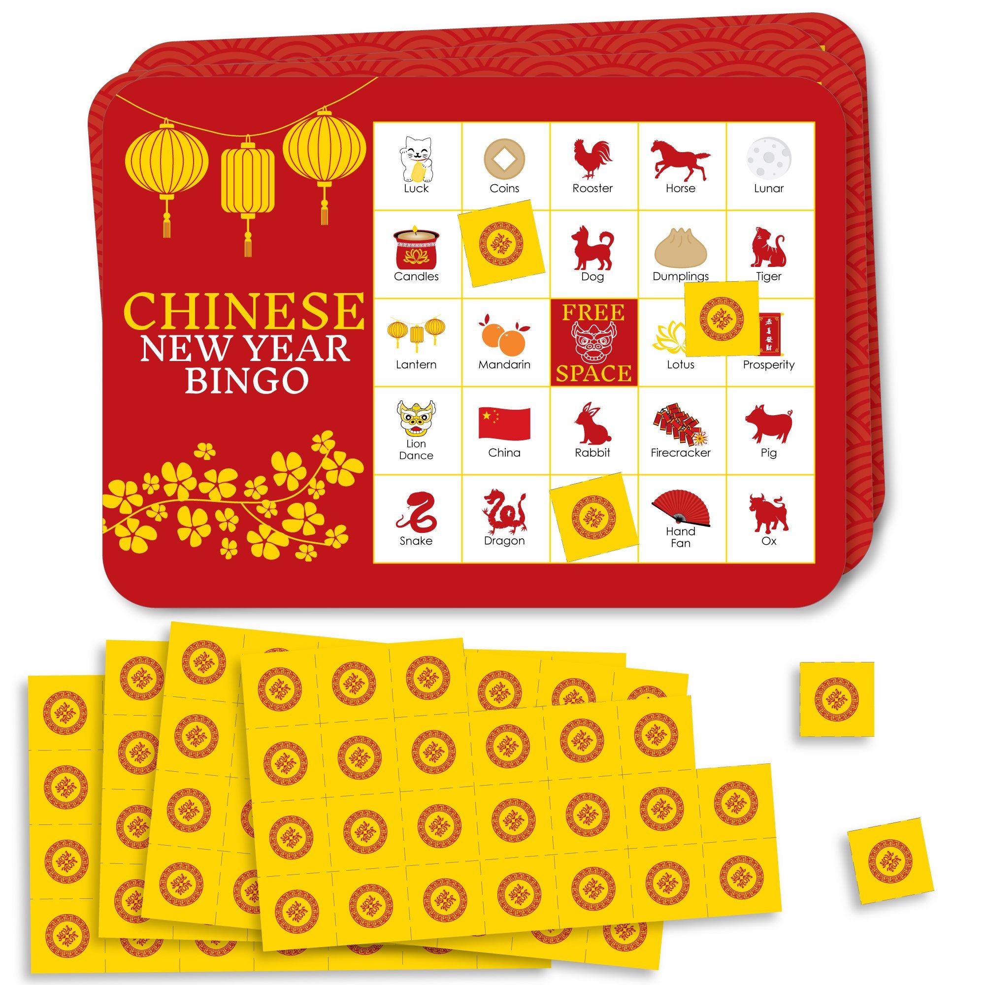 Chinese New Year - Bingo Cards and Markers - Lunar New Year Party Bingo ...