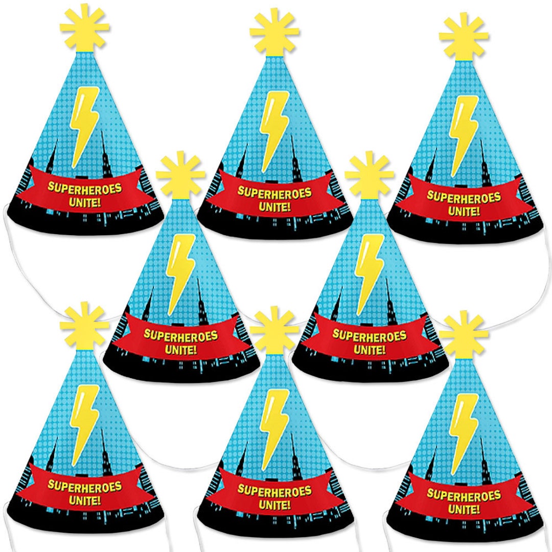 Superhero - Mini Cone Party Hats - Small Little Birthday Hats - Baby ...