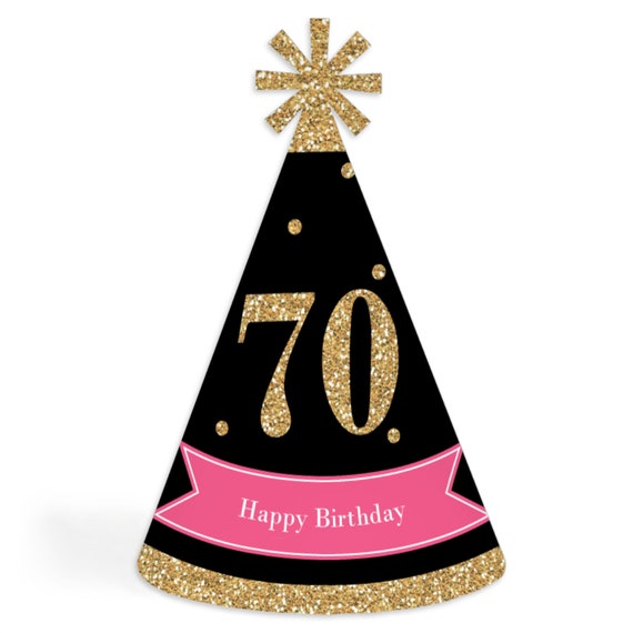 Chic 70th Birthday - Cone Happy Birthday Party Hats for Adults - Set of ...