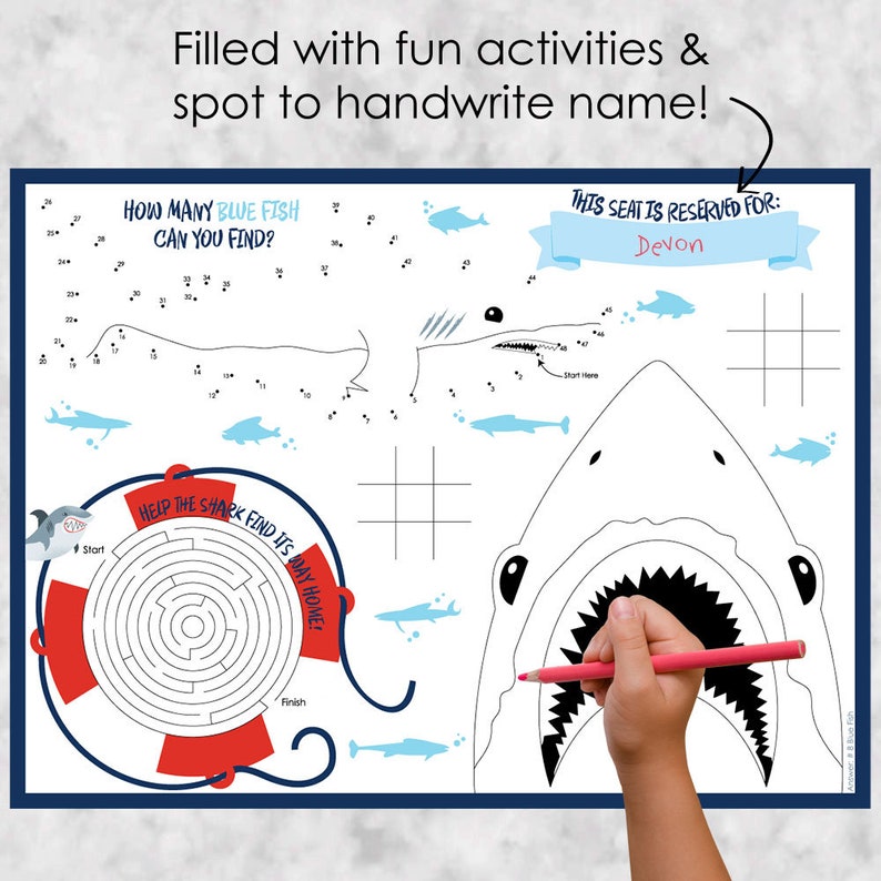 Shark Zone Paper Jawsome Shark Birthday Party Coloring - Etsy