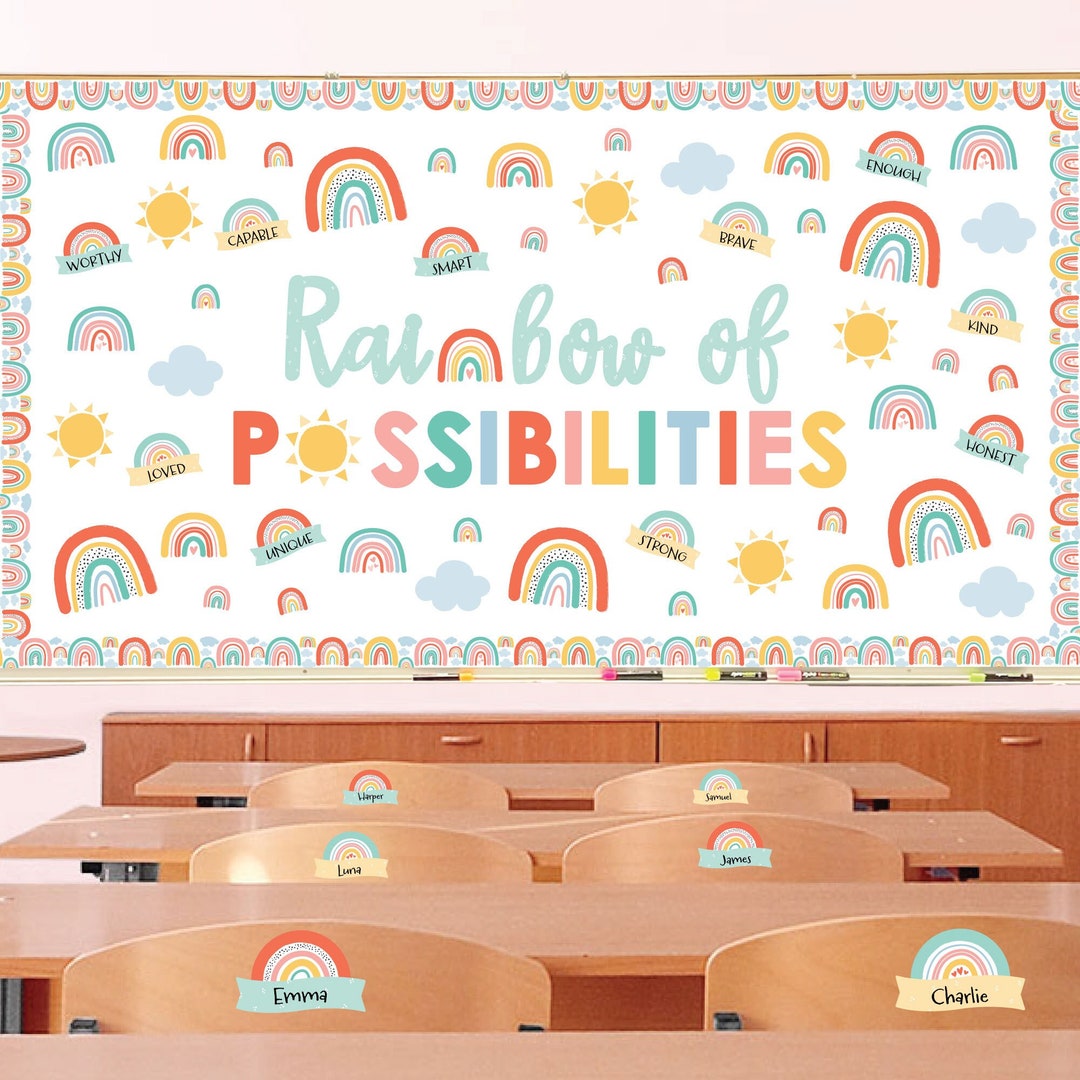 Pastel Boho Rainbow - School Bulletin Board Set - Classroom Decoration ...