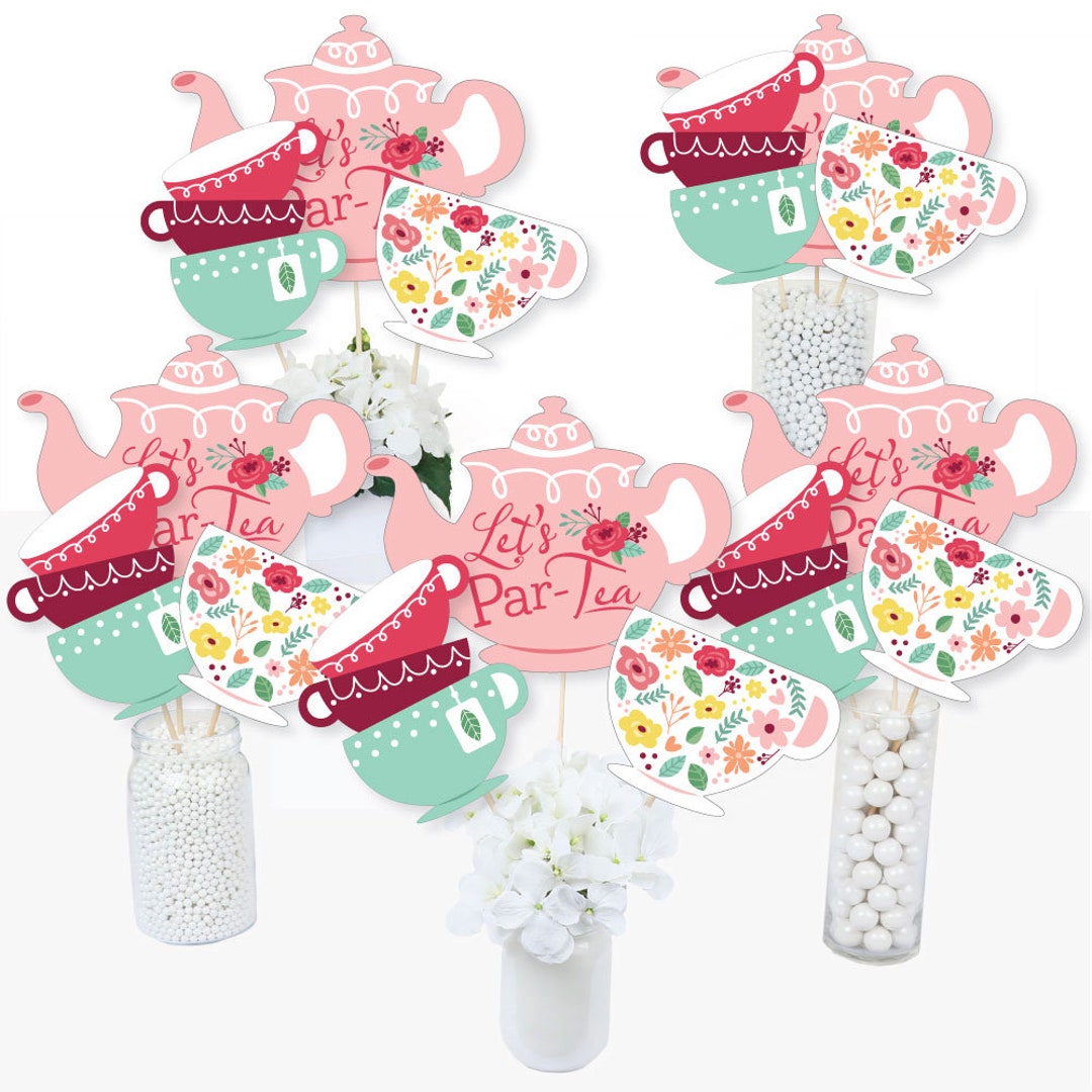 Floral Let’s Par-tea - Garden Tea Party Centerpiece Sticks - Table ...