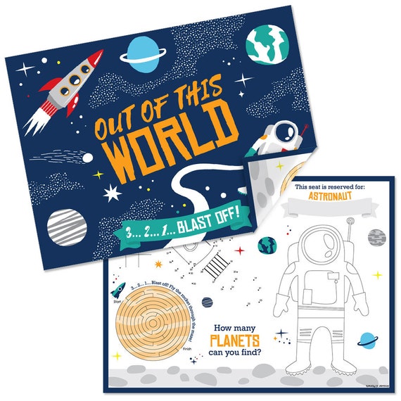 Blast Off to Outer Space - Paper Rocket Ship Birthday Party Coloring ...