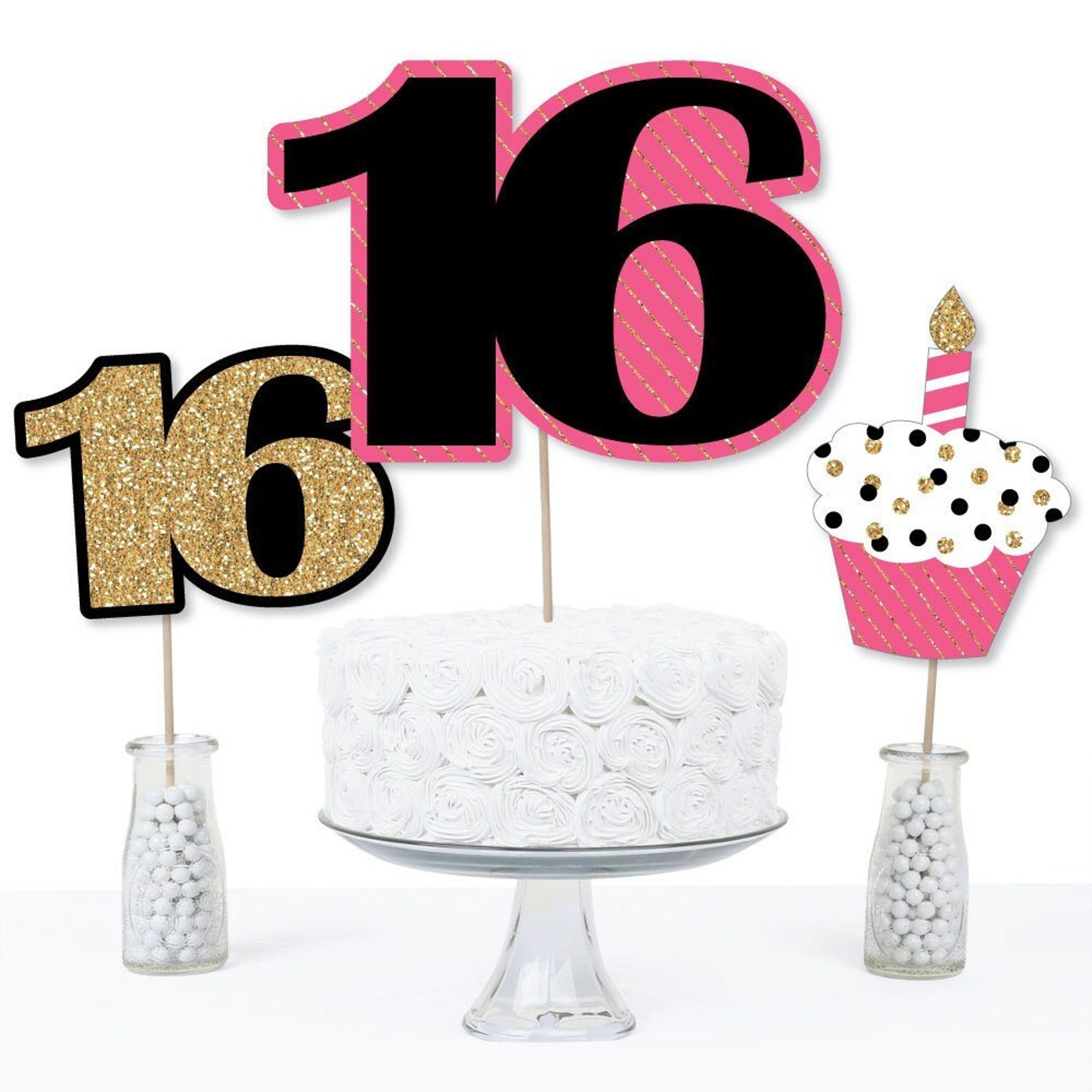 Chic 16th Birthday Centerpiece Sticks Pink Black and Gold - Etsy