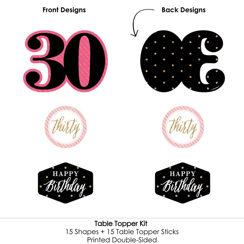 Chic 30th Birthday Centerpiece Sticks Pink Black and Gold - Etsy