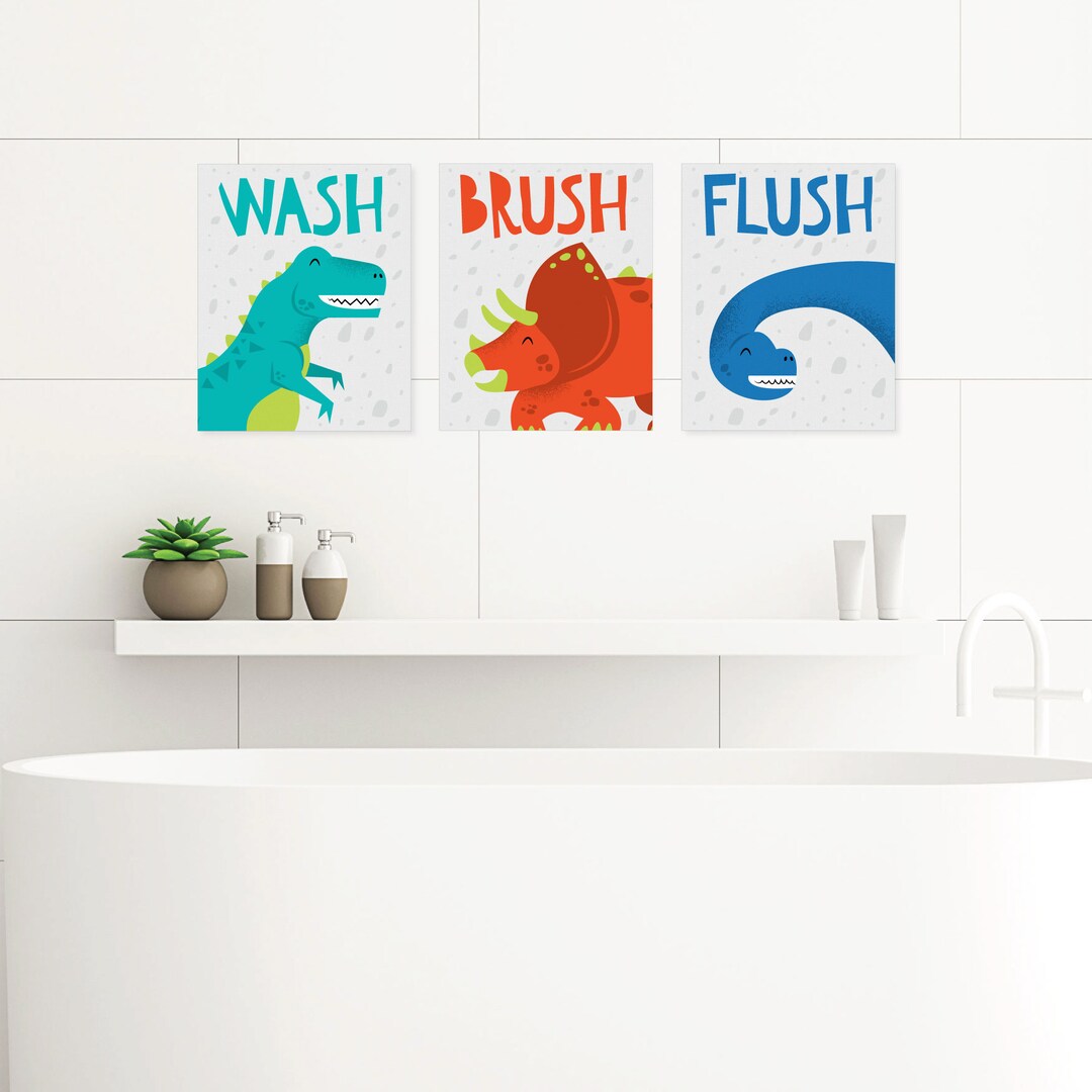Roar Dinosaur - Unframed Wash, Brush, Flush - Dino Mite Trex Bathroom ...