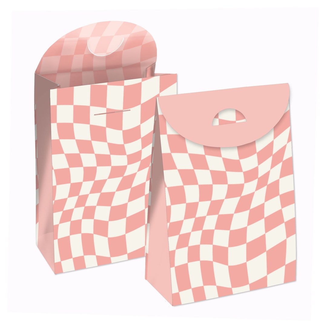 Pink Checkered Party - Gift Favor Bags - Party Goodie Boxes - Set of 12 ...