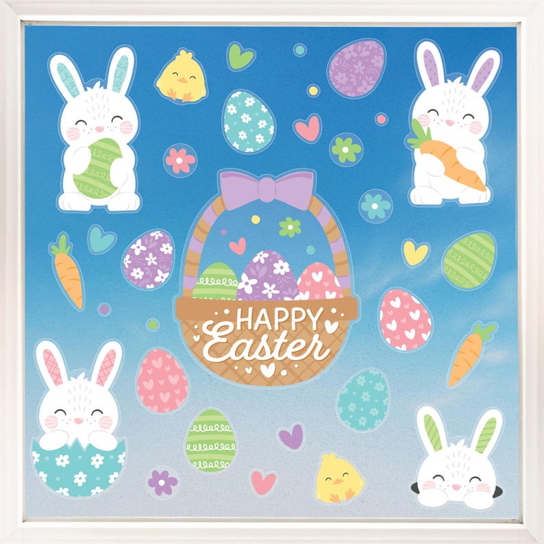 Spring Easter Window Clings, Reusable Holiday Window Sticker, Basket ...