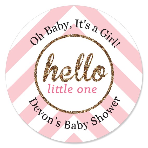 Custom Hello Little One - Pink and Gold - Personalized Girl Baby Shower ...