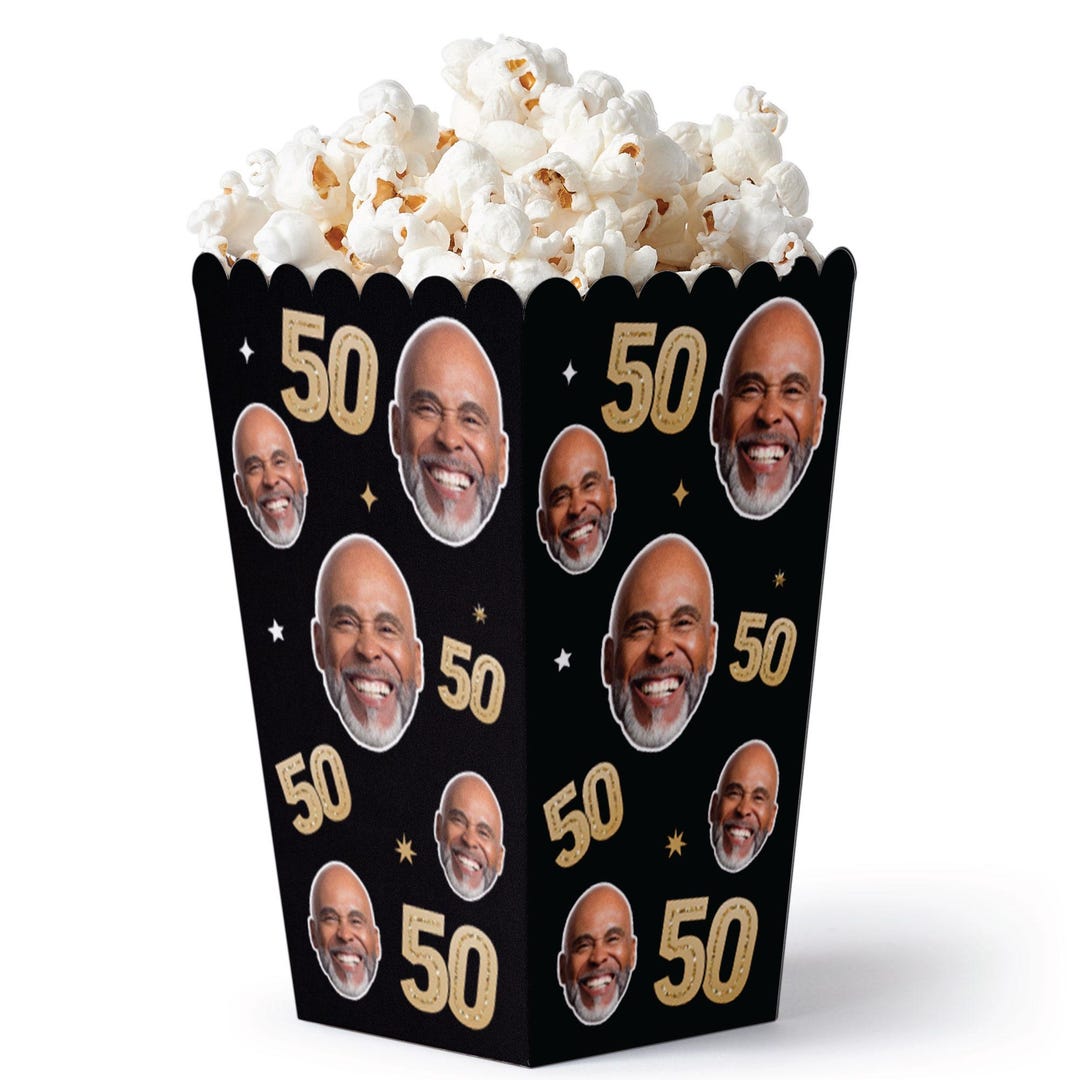 Custom Photo 50th Birthday Popcorn Boxes, Your Face Cut-out, Age 50 ...