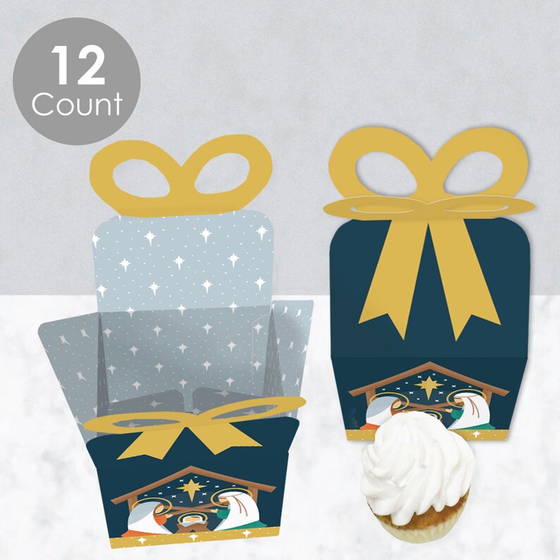 Holy Nativity - Square Favor Gift Boxes - Manger Scene Religious ...