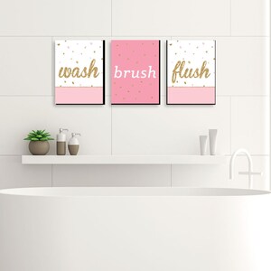 Girl - Pink and Gold - Kids Bathroom Rules Wall Art Décor - 7.5” X 10 ...