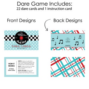 50's Sock Hop - 1950s Rock N Roll Party Dare Cards - Fifties Party Game ...