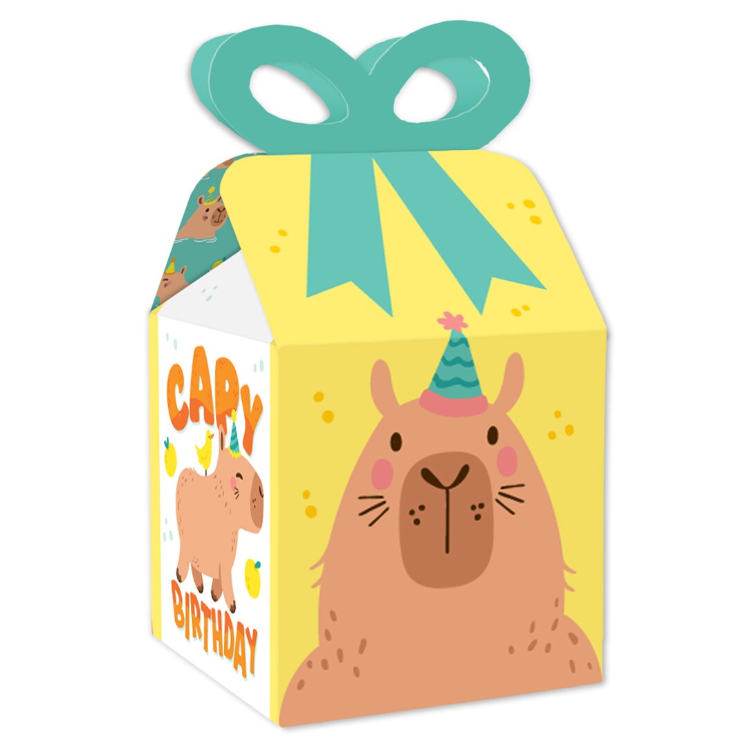Capy Birthday - Square Favor Gift Boxes - Capybara Party Bow Boxes ...