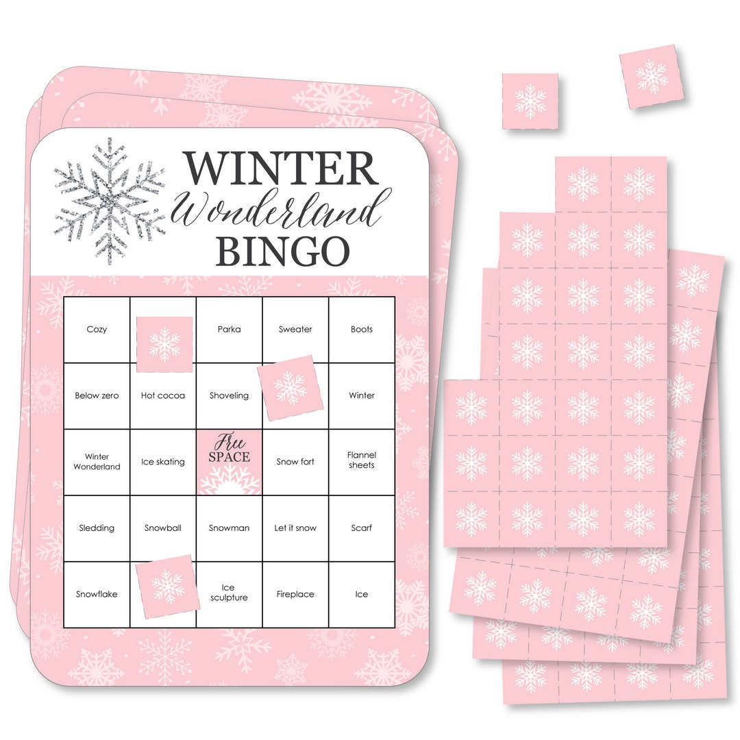 Pink Winter Wonderland - Bingo Cards and Markers - Holiday Snowflake ...