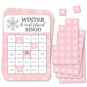 Pink Winter Wonderland - Bingo Cards and Markers - Holiday Snowflake ...