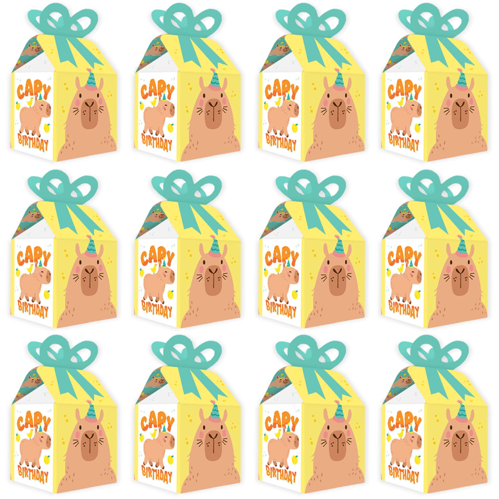 Capy Birthday - Square Favor Gift Boxes - Capybara Party Bow Boxes ...
