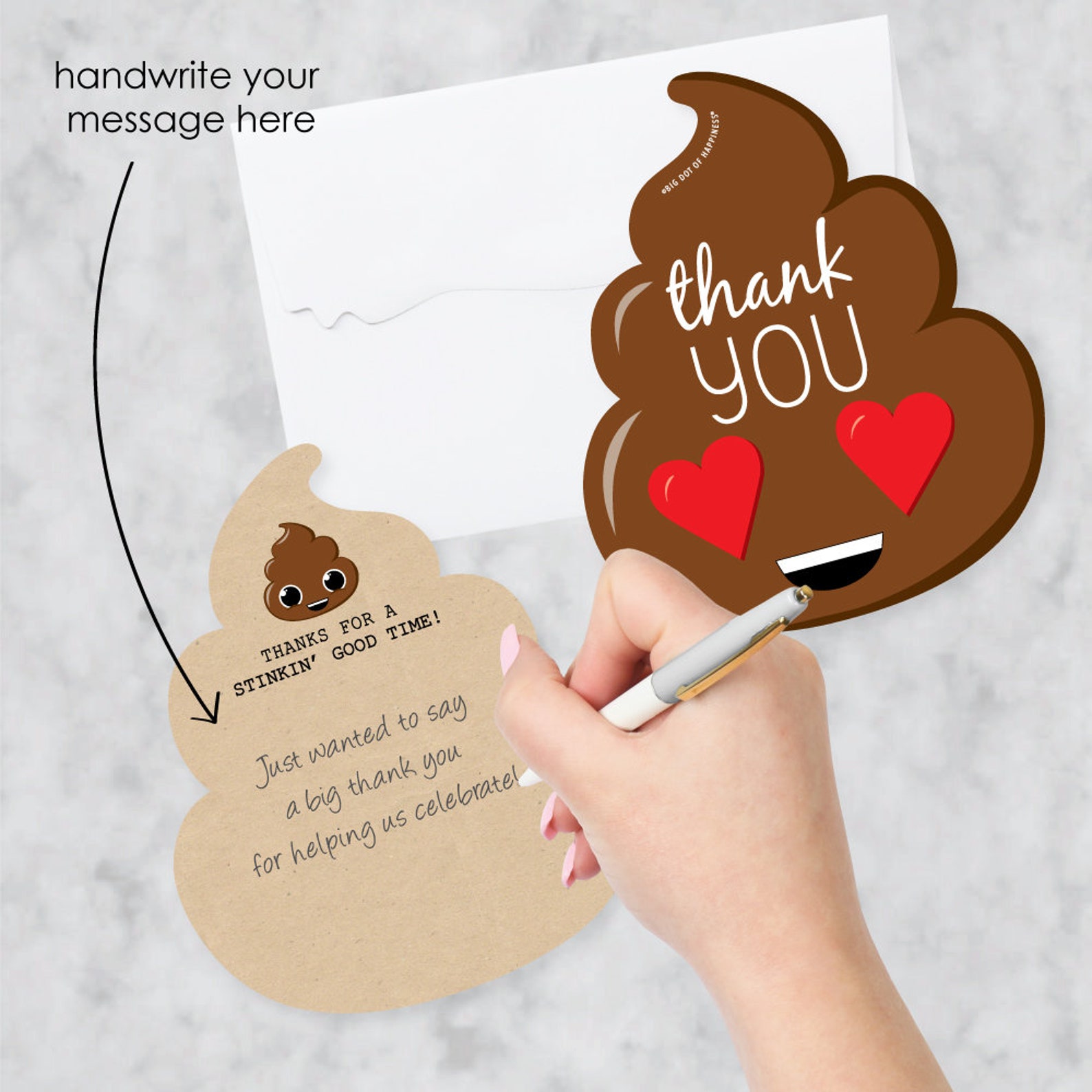 Party ’til You’re Pooped - Shaped Thank You Cards - Poop Emoji Party ...