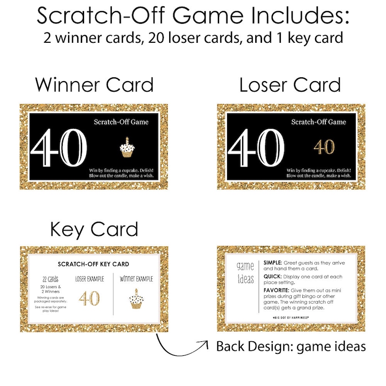 40th Birthday Party Scratch off Game - Adult 40th Birthday - Gold ...