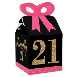 Finally 21 Girl - Square Favor Gift Boxes - 21st Birthday Party Bow ...