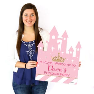 Little Princess Crown - Welcome Sign - Pink and Gold Party Outdoor Lawn ...