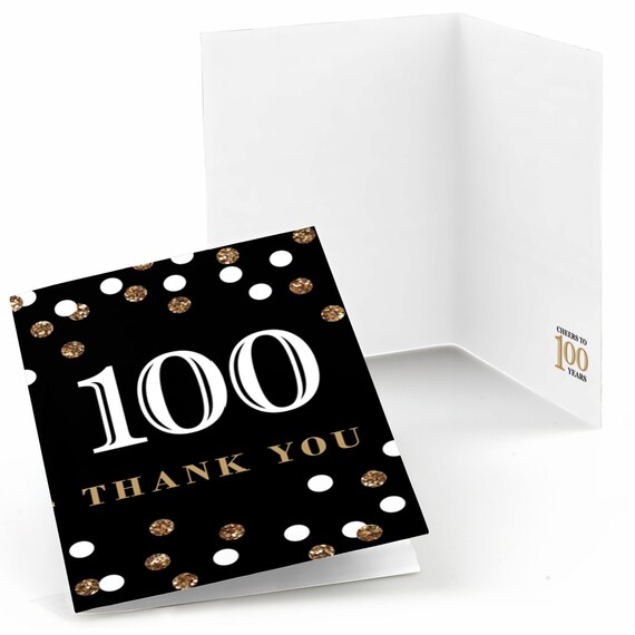 100th Birthday Thank You Cards - Adult 100th Birthday - Gold Thank You ...