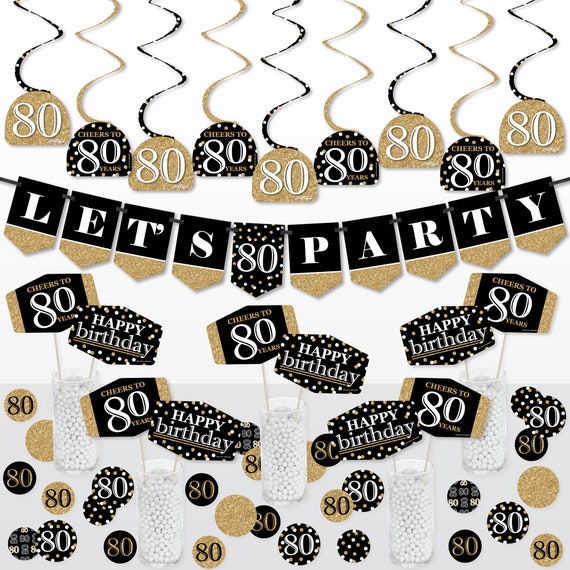 Adult 80th Birthday Gold Birthday Party Supplies Decoration Kit