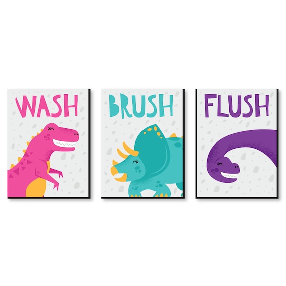 Roar Dinosaur Girl - Kids Bathroom Rules Wall Art Decor - 7.5” x 10 ...