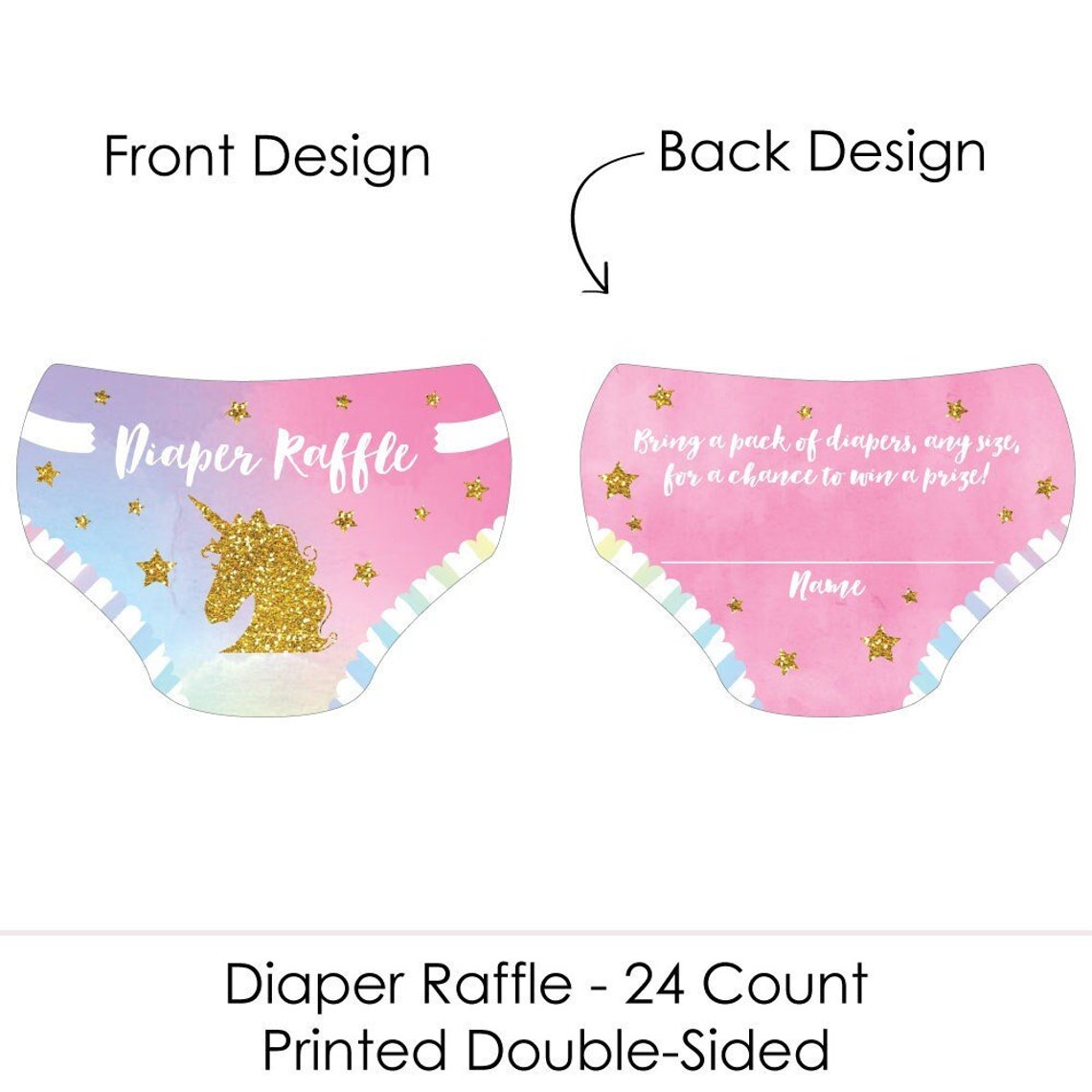 Rainbow Unicorn Diaper Shaped Raffle Ticket Inserts | Etsy