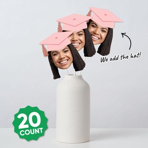 Custom Photo Rose Gold Grad Cap, Fun Face Cutout Decorations ...