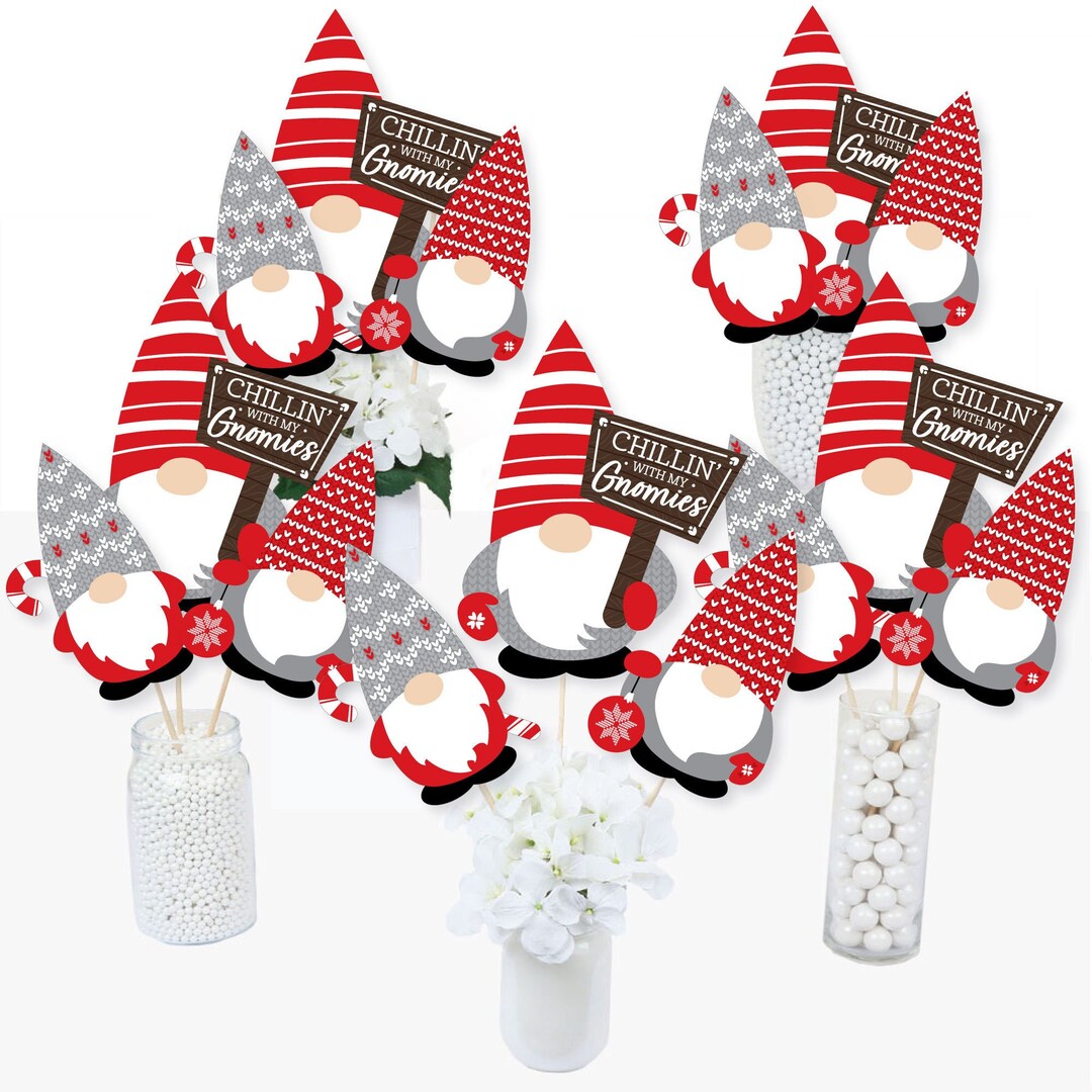 Christmas Gnomes Holiday Party Centerpiece Sticks Table Toppers Set of ...