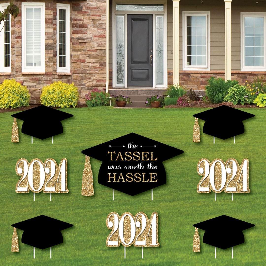 Tassel Worth the Hassle Gold Yard Sign & Outdoor Lawn Decorations 2024 ...