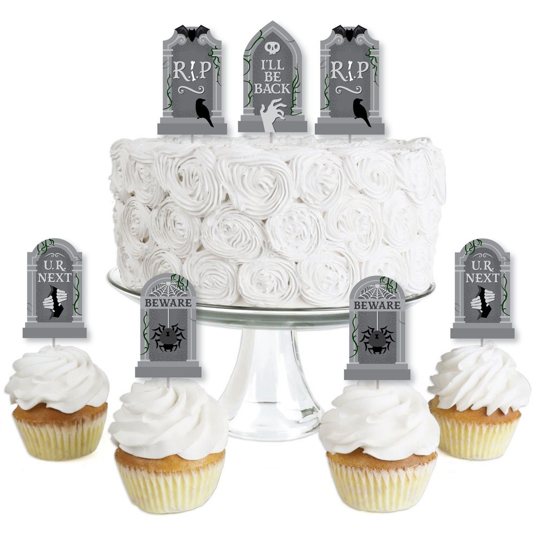 Creepy Cemetery - Dessert Cupcake Toppers - Spooky Halloween Tombstone ...