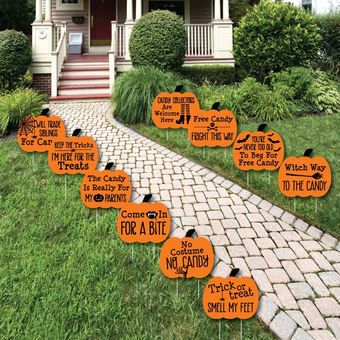 Funny Trick or Treat - Pumpkin Lawn Decoration Signs - Outdoor ...