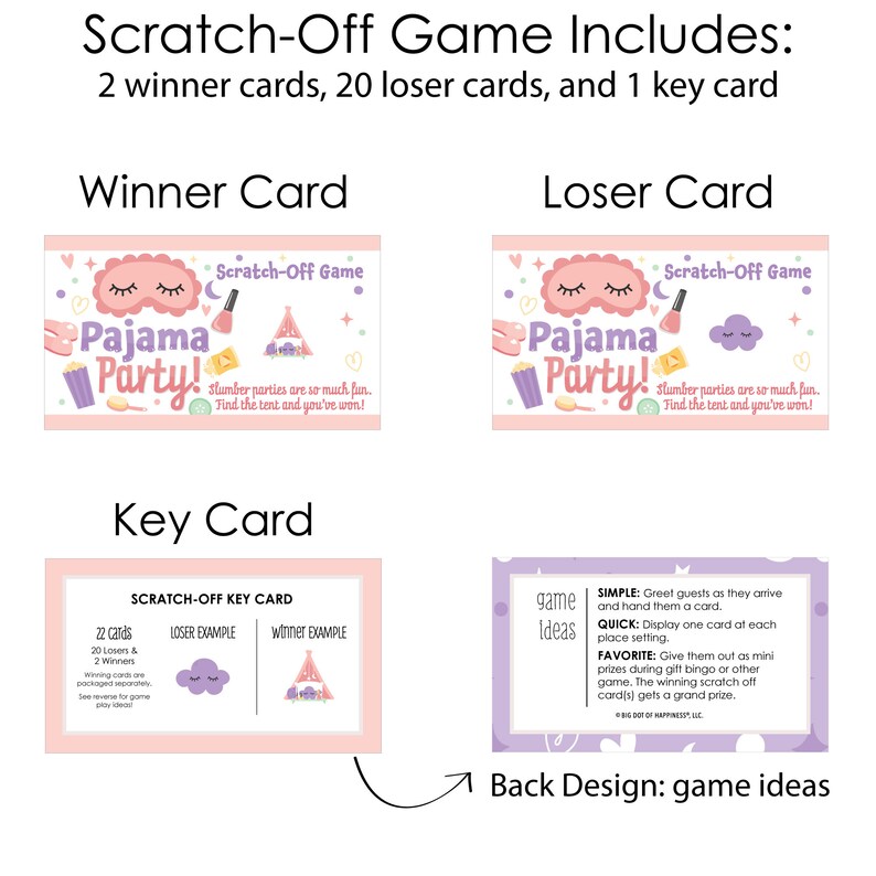 Pajama Slumber Party - Girls Sleepover Birthday Party Game Scratch off ...