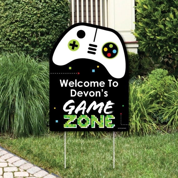 Game Zone - Welcome Sign - Pixel Video Game Party Outdoor Lawn ...