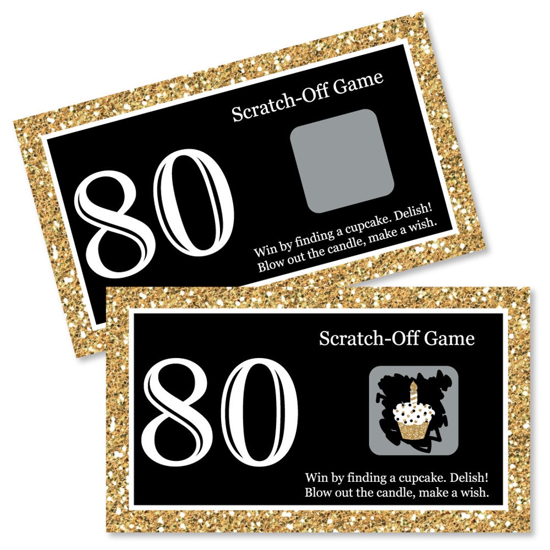 80th Birthday Party Scratch off Game - Adult 80th Birthday - Gold ...