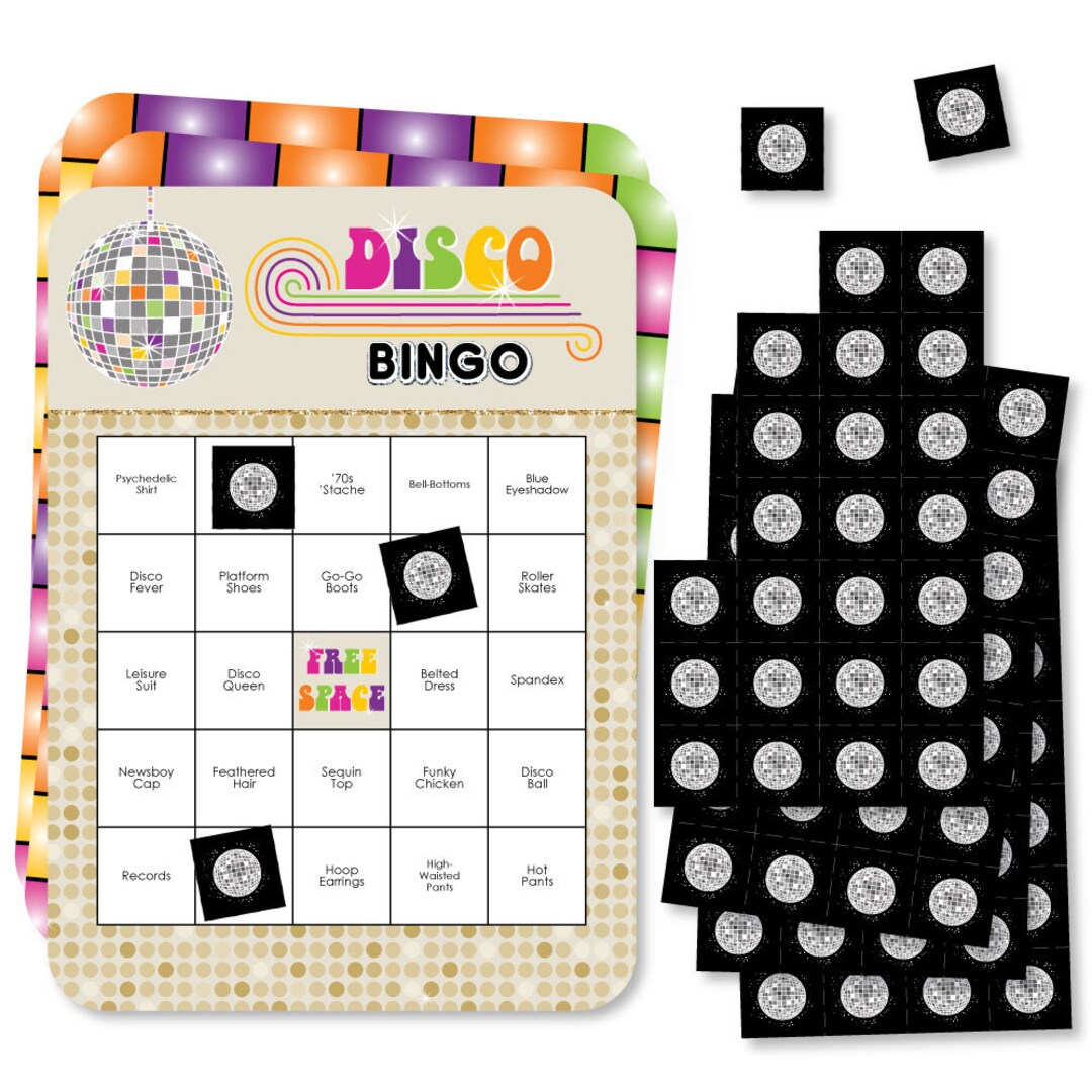 70’s Disco - Bar Bingo Cards and Markers - 1970s Disco Fever Party ...