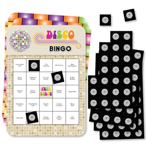 70’s Disco - Bar Bingo Cards and Markers - 1970s Disco Fever Party ...