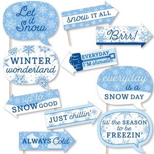 Funny Blue Snowflakes - Winter Holiday Party Photo Booth Props Kit - 10 ...